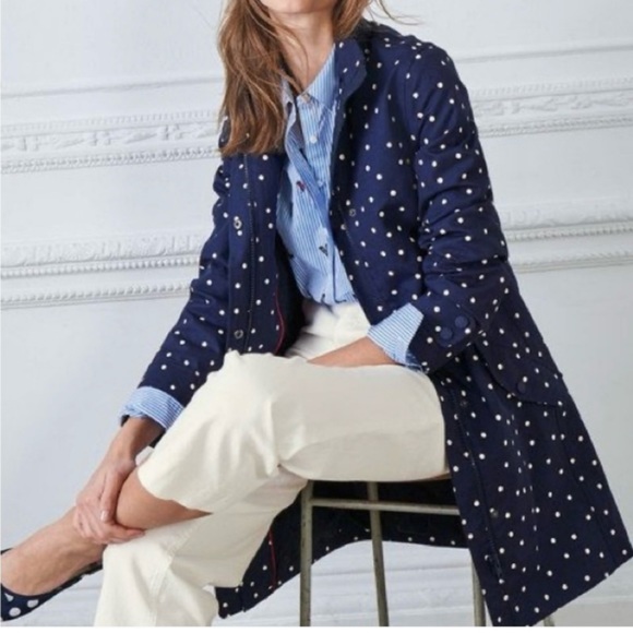 Boden | Jackets & Coats | Boden Nwt Navy And White Dot Hooded Rain All ...